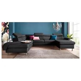 Wohnlandschaft exxpo - SOFA FASHION "Maretto, bequem und komfortabel, viel Platz, Breite 330cm, U-Form", schwarz, B:330cm H:96cm T:230cm, Luxus-Microfaser Vintageoptik (100% Polyester);Webstoff, Sofas, Wohnlandschaft, inkl. Kopfteilverstellung f&uuml;r mehr Sitzkomfort, wahlweise Bettfunktion