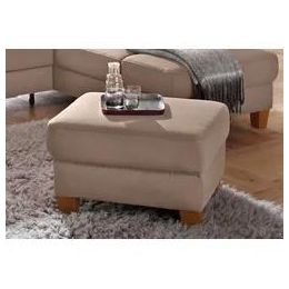 Hocker Home Affaire "Texel", beige (dunkelbeige), B:79cm H:46cm T:66cm, Struktur fein ( 100% Polyester);Luxus-Microfaser (100% Polyester);Struktur ( 100% Polyester), Hocker, Polsterhocker, mit Federkern und Kontrastnaht, F&uuml;&szlig;e Buche eichefarben