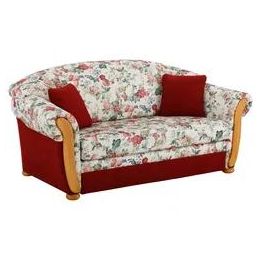 2-Sitzer Home Affaire "Milano, Schlafsofa im Landhaus-Stil, bequem, Liegefl&auml;che 188/124cm", rot (rot, gebl&uuml;mt), B:174cm H:87cm T:88cm, Chenille (70% Polyacryl, 30% Polyester) auf Korpus und Zierkissen, Sitz und R&uuml;cken im Blumenmuster &raquo;Paradise&laquo; (100% Polyester), Sofas, mit Bettfunktion