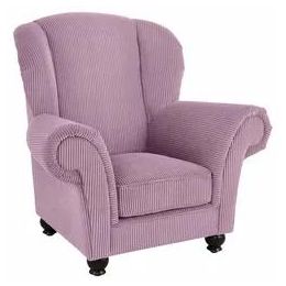 Sessel Home Affaire "King Henry, Hochlehnsessel, Ohrensessel", lila (lavendel), B:117cm H:111cm T:92cm, Luxus-Microfaser (100% Polyester);Samtcord &raquo;Ribbon&laquo; (88% Polyester 12% Polyacryl), Sessel, Sessel, mit legerer Polsterung, Federkern und losen Zierkissen