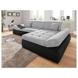 Ecksofa DOMO collection "PB Moric wahlweise mit Bettfunktion + Armteilverstellung, L-Form", silber (schwarz, silber), B:300cm H:80cm T:172cm, Kunstleder SOFTLUX / Struktur (90% Polyester, 10% Polyacryl);Zierkissen: Struktur (90% Polyester, 10% Polyacryl);Microfaser PRIMABELLE (100% Polyester) / Struktur (90% Polyester, 10% Polyacryl), Sofas, Ecksofa, im XXL-Format, B/T/H:300/172/80 cm, feine Stepp