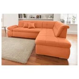 Ecksofa DOMO collection "NMoric incl. Zierkissen B/T/H: 273/216/80 cm L-Form", orange (terrakotta), B:273cm H:80cm T:216cm, Chenille (85% Polyester, 15% Acryl);Luxus-Microfaser (100% Polyester);Struktur ( 100% Polyester);Microfaser PRIMABELLE (100% Polyester), Sofas, Ecksofa, Ottomanen-Abschluss, wahlweise mit Bettfunktion und Armlehnverstellung