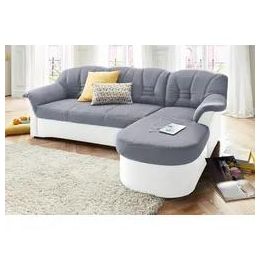 Ecksofa DOMO collection "Elva, zeitloses Design, elegante R&uuml;ckensteppung, Breite 233cm L-Form", wei&szlig; (wei&szlig;, silber), B:240cm H:84cm T:82cm, Kunstleder SOFTLUX / Struktur ( 100% Polyester);Microfaser PRIMABELLE (100% Polyester);(gepr&auml;gte) Luxus-Microfaser (100% Polyester), Sofas, Ecksofa, wahlweise mit Bettfunktion und Federkern
