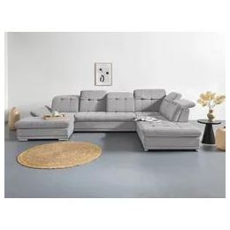 Wohnlandschaft COTTA "Holiday U-Form mit Sitztiefen-, Armteil- und Kopfteilverstellung", grau, B:386cm H:86cm T:265cm, 90% Polyester, 10% Polyamid, Sofas, Wohnlandschaft, wahlweise mit Bettfunktion & Bettkasten