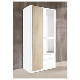 Kleiderschrank Priess, wei&szlig; (wei&szlig;, struktureichefarben hell), B:94cm H:193cm T:54cm, Holzwerkstoff, Schr&auml;nke, Kleiderschrank Dreht&uuml;renschrank, mit gerundeten Elementen auf den Au&szlig;ent&uuml;ren