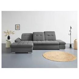 Ecksofa COTTA "Holiday L-Form mit Sitztiefen-, Armteil- und Kopfteilverstellung", grau (anthrazit), B:302cm H:86cm T:190cm, 100% Polyester, Sofas, Ecksofa, wahlweise mit Schlaffunktion & Bettkasten