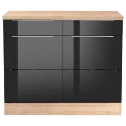 Unterschrank KOCHSTATION "KS-Brindisi", schwarz (schwarz hochglanz, eichefarben), B:100cm H:85cm T:60cm, Holzwerkstoff, MDF, Schr&auml;nke, Unterschrank, 100 cm breit, viel Stauraum