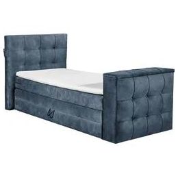 Boxspringbett "Richmond", blau (mondscheinblau), B:134cm L:243cm, SET ONE BY Musterring, Komplettbetten, Boxspringbett, versenkbarer TV- Halterung mit Fernbedienung