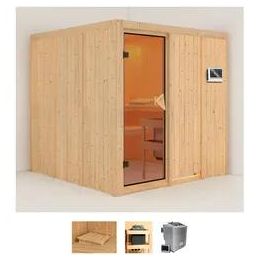 Sauna Karibu "Rodin", beige (naturbelassen), Bio-Kombiofen, externe Steuerung, 9 kW, Saunen, Ofen 9 kW Bio externe Strg easy