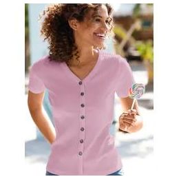 Kurzarmshirt Casual Looks "Shirt", Damen, Gr. 46, rosa (ros&eacute;), 95% Viskose, 5% Elasthan, unifarben, V-Ausschnitt, Shirts