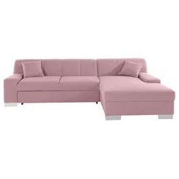 Ecksofa DOMO collection "Bero, elegant und zeitlos, flache Armlehnen, Breite 268cm L-Form", rosa (flamingo), B:268cm H:74cm T:153cm, Feinstruktur (100% Polyester);Luxus-Microfaser (100% Polyester);Zierkissen: Im jeweiligen Bezugsstoff;Struktur fein (100% Polyester), Sofas, Ecksofa, fester Sitzkomfort, wahlweise mit Bettfunktion