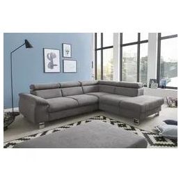 Ecksofa COTTA "Komaris L-Form, B: 249 cm", grau, B:249cm H:72cm T:100cm, Microfaser PRIMABELLE (100% Polyester);Kunstleder SOFTLUX;Feinstruktur (100% Polyester);Kunstleder SOFTLUX/Struktur (100% Polyester);NaturLEDER, Sofas, Ecksofa, mit Kopfteilverstellung, optional Bettfunktion, Bettkasten & Licht