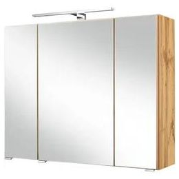 Spiegelschrank Welltime "Malibu", braun (eiche), B:80cm H:64cm T:20cm, Holzwerkstoff, Schr&auml;nke, Spiegelschrank, Breite 80 cm, mit Spiegelt&uuml;ren und T&uuml;rend&auml;mpfern