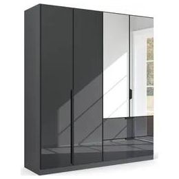 Dreht&uuml;renschrank Rauch "Kleiderschrank Schrank Garderobe Ankleide MODERN BY QUADRA SPIN", grau (graumetallic, glas basalt), B:181cm H:210cm T:54cm, Holzwerkstoff, Schr&auml;nke, Dreht&uuml;renschrank, mit Spiegel und hochwertiger Glasfront, Stangengriff MADE IN GERMANY