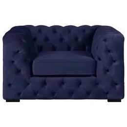 Chesterfield-Sessel Home Affaire "Kalina Sessel", blau (dunkelblau), B:110cm H:67cm T:98cm, 100% Polyester, Sessel, mit klassischer Chesterfield-Knopfheftung, sehr hochwertige Qualit&auml;t