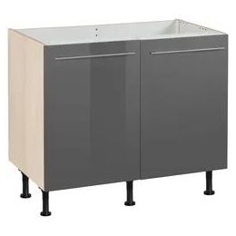 Sp&uuml;lenschrank Optifit "Bern", grau (grau hochglanz, akaziefarben), B:100cm H:87cm T:34,9cm, Schr&auml;nke, Sp&uuml;lenschrank, 100 cm breit, mit 2 T&uuml;ren, h&ouml;henverstellbare F&uuml;&szlig;e, mit Metallgriffen