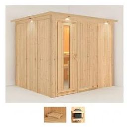 Sauna Karibu "Gitte", beige (naturbelassen), ohne Ofen, (ohne Ofen), Saunen, ohne Ofen