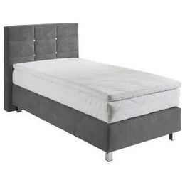 Boxspringbett, grau, B:115cm L:210cm, Bezug: Microvelours 100% Polyester;Polsterung: 100% Polyester, Westfalia Schlafkomfort, Komplettbetten, Boxspringbett, mit Kn&ouml;pfen in Kristalloptik, wahlweise mit Topper