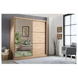 Schwebet&uuml;renschrank Inosign "Navara Kleiderschrank mit Spiegel W&auml;scheschrank Garderobe", braun (dekor artisan eiche), B:213,5cm H:215,5cm T:61cm, Holzwerkstoff, Schr&auml;nke, Schwebet&uuml;renschrank, mit gro&szlig;z&uuml;giger Innenausstattung, FSC-zertifiziert, in 3 Breiten