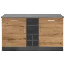 Unterschrank KOCHSTATION "KS-Colmar", grau (wotaneiche, grafitgrau), B:150cm H:85cm T:60cm, Holzwerkstoff, Schr&auml;nke, Unterschrank, 150 cm breit, 2 Schubk&auml;sten, 2 T&uuml;ren, 6 F&auml;cher, f&uuml;r viel Stauraum