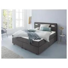 Boxbett Home Affaire "Luan", grau (anthrazit), B:187cm L:211cm, Komplettbetten, Boxspringbett, Schubk&auml;sten, LED-Beleuchtung und Topper, in Breite 120 cm und 180 cm