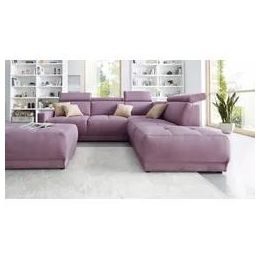 Ecksofa DOMO collection "Ava, moderne Sitzheftung mit toller Doppelnaht, komfortabel, L-Form", lila (flieder), B:266cm H:84cm T:99cm, Kunstleder SOFTLUX;Struktur fein (100% Polyester);Zierkissen: Microfaser PRIMABELLE (100% Polyester);Struktur (100% Polyester);Microfaser PRIMABELLE (100% Polyester), Sofas, Ecksofa, mit Ottomane, inkl. Federkern, wahlweise mit Kopfteilverstellungen
