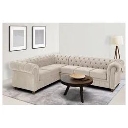 Chesterfield-Sofa Home Affaire "Chesterfield Ecksofa, auch in Leder L-Form", beige (creme), B:250cm H:74cm T:210cm, Luxus-Microfaser (94% Polyester, 5% Nylon, 1% Spandex);Microfaser Antiklederoptik (100% Polyester);NaturLEDER (echtes italienisches Rindsleder), Sofas, hochwertige Knopfheftung, langer Schenkel links oder rechts w&auml;hlbar