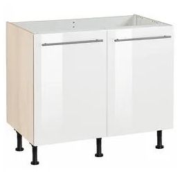 Sp&uuml;lenschrank Optifit "Bern", wei&szlig; (wei&szlig; hochglanz, akaziefarben), B:100cm H:87cm T:58,4cm, Schr&auml;nke, Sp&uuml;lenschrank, 100 cm breit, mit 2 T&uuml;ren, h&ouml;henverstellbare F&uuml;&szlig;e, mit Metallgriffen