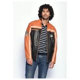 Lederjacke Mustang "Gunner", Herren, Gr. 52, orange (schwarz orange), Obermaterial: 100% Lammleder. Futter: 100% Baumwolle. &Auml;rmelfutter: 100% Polyester, ohne B&uuml;ndchen, Jacken