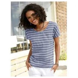 T-Shirt Casual Looks "Shirt", Damen, Gr. 38, blau (jeansblau, gestreift), 65% Polyester, 35% Baumwolle, bedruckt, gemustert, mehrfarbig, Rundhals, Shirts T-Shirt