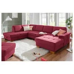 Wohnlandschaft Home Affaire "Puccini U-Form", rot (bordeaux), B:340cm H:86cm T:224cm, Luxus-Microfaser (100% Polyester);Luxus-Microfaser ALTARA NUBUCK (100% Polyester);Luxus-Microfaser Lederoptik (100% Polyester), Sofas, Wohnlandschaft, mit Federkern, Sitztiefenverstellung, Kontrastnaht