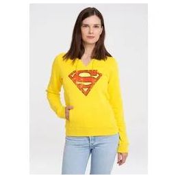 Kapuzensweatshirt logoshirt "DC Comics - Superman", Damen, Gr. S, gelb, 70% Baumwolle, 30% Polyester, unifarben, normal, ohne Ausschnitt, Sweatshirts, mit lizenziertem Print