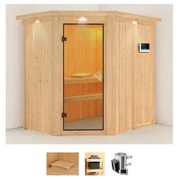 Sauna Karibu "Swantje", beige (naturbelassen), Saunaofen, externe Steuerung, 3,6 kW, Saunen, Ofen 3,6 kW externe Strg.easy