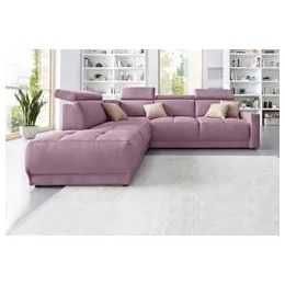 Ecksofa DOMO collection "Ava, moderne Sitzheftung mit toller Doppelnaht, komfortabel, L-Form", lila (flieder), B:266cm H:84cm T:99cm, Kunstleder SOFTLUX;Struktur fein (100% Polyester);Zierkissen: Microfaser PRIMABELLE (100% Polyester);Struktur (100% Polyester);Microfaser PRIMABELLE (100% Polyester), Sofas, Ecksofa, mit Ottomane, inkl. Federkern, wahlweise mit Kopfteilverstellungen