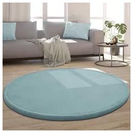 Teppich Paco Home "Tatami 475", blau, H:24mm &Oslash;:200cm, Polyester, Teppiche, Teppich, Kurzflor, Uni Farben, mit Memory Foam, waschbar