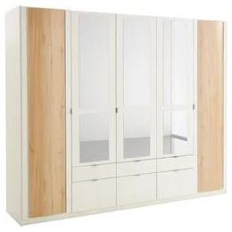 Kleiderschrank Priess, wei&szlig; (wei&szlig;, edelbuchefarben), B:230cm H:193cm T:54cm, Holzwerkstoff, Schr&auml;nke, Kleiderschrank Dreht&uuml;renschrank, mit gerundeten Elementen auf den Au&szlig;ent&uuml;ren
