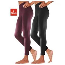 Leggings Vivance ACTIVE, Damen, Gr. 40/42, N-Gr, lila (beere, schwarz), Single Jersey, Obermaterial: 95% Baumwolle, 5% Elasthan, unifarben, Basic, Basic lang, Hosen Leggings, mit Gummibund, Loungewear, Topseller