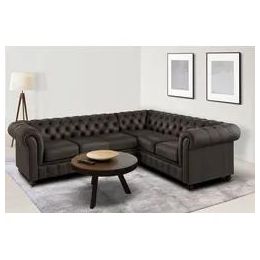 Chesterfield-Sofa Home Affaire "Chesterfield Ecksofa, auch in Leder L-Form", braun, B:250cm H:74cm T:210cm, Luxus-Microfaser (94% Polyester, 5% Nylon, 1% Spandex);Microfaser Antiklederoptik (100% Polyester);NaturLEDER (echtes italienisches Rindsleder), Sofas, hochwertige Knopfheftung, langer Schenkel links oder rechts w&auml;hlbar