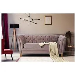 2-Sitzer Home Affaire "Newport", beige (puder), B:175cm H:76cm T:81cm, Samtoptik (100% Polyester);Luxus-Microfaser Vintageoptik (100% Polyester);Struktur fein (100% Polyester), Sofas, mit Knopfheftung im R&uuml;cken, Keder und feinen Armlehnen