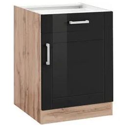 Unterschrank KOCHSTATION "KS-Tinnum", schwarz, B:60cm H:82cm T:60cm, Holzwerkstoff, Schr&auml;nke, Unterschrank, 60 cm breit, MDF-Fronten, Metallgriff, 1 Schubkasten, 1 T&uuml;r
