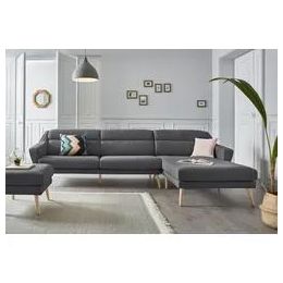 Ecksofa OTTO HOME "Bille L-Form", grau (anthrazit), B:302cm H:86cm T:178cm, Samtoptik (100% Polyester);Luxus-Microfaser weich (100% Polyester);Struktur (100% Polyester);Struktur fein (100% Polyester), Sofas, Ecksofa, mit Naht im R&uuml;ckenkissen und Beinen aus Eichenholz
