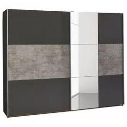 Schwebet&uuml;renschrank Rauch "Prenzlau", grau (graumetallic, beton, optik), B:261cm H:210cm T:59cm, Holzwerkstoff, Schr&auml;nke, Schwebet&uuml;renschrank, mit Spiegel