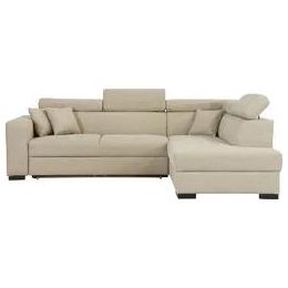 Ecksofa Home Affaire "Tulio L-Form", beige, B:267cm H:95cm T:198cm, Struktur fein (100% Polyester);Struktur (100% Polyester);Samtstruktur (100% Polyester), Sofas, Ecksofa, wahlweise mit Bettfunktion und Bettkasten, incl. 3 Zierkissen