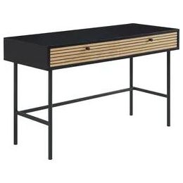 Schreibtisch Salesfever, schwarz (schwarz, natur, eiche, schwarz, schwarz), B:120cm H:75cm T:50cm, MDF, Eiche Echtholzfurnier, Metall, Tische, Schreibtisch, im Scandi Design, Konsolentisch