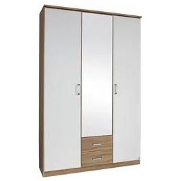 Kleiderschrank Rauch "Schrank Dreht&uuml;renschrank Garderobe Ankleide Schlafzimmerschrank GANDRA", wei&szlig; (struktureichefarben hell, wei&szlig;), B:136cm H:212cm T:54cm, Holzwerkstoff, Schr&auml;nke, Kleiderschrank, mit Oberkranz und voll aufgelegtem Spiegel MADE IN GERMANY