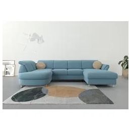 Sit & More Wohnlandschaft SIT & MORE "Apulia U-Form", blau (hellblau), B:304cm H:78cm T:192cm, Webstoff (100% Polyester);Struktur weich (90% Polyester, 10% Polyamid);Luxus-Microfaser Euphoria (100% Polyester), Sofas, Wohnlandschaft, wahlweise Bettfunktion, Bettkasten und Kopf- und Armteilverstellung