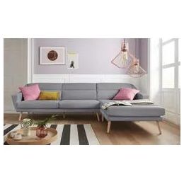 Ecksofa OTTO HOME "Bille L-Form", grau (hellgrau), B:302cm H:86cm T:178cm, Samtoptik (100% Polyester);Luxus-Microfaser weich (100% Polyester);Struktur (100% Polyester);Struktur fein (100% Polyester), Sofas, Ecksofa, mit Naht im R&uuml;ckenkissen und Beinen aus Eichenholz