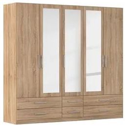 Kleiderschrank Rauch "Schrank Garderobe W&auml;scheschrank HERSBRUCK in 2 Breiten", braun (eiche sonoma), B:226cm H:210cm T:54cm, Holzwerkstoff, Schr&auml;nke, Kleiderschrank, mit 6 gro&szlig;z&uuml;gigen Schubladen sowie Spiegelt&uuml;ren MADE IN GERMANY
