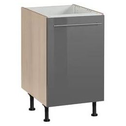 Sp&uuml;lenschrank Optifit "Bern", grau (grau hochglanz, akaziefarben), B:50cm H:87cm T:58,4cm, Schr&auml;nke, Sp&uuml;lenschrank, 50 cm breit, mit 1 T&uuml;r, mit h&ouml;henverstellbaren F&uuml;&szlig;en, mit Metallgriff