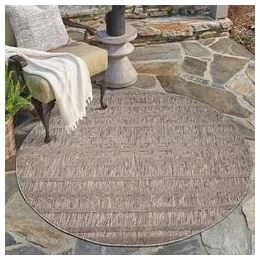 Teppich Carpet City "In-& Outdoorteppich Santorini 411, 3D-Effekt, Boho-Optik", braun, H:5mm &Oslash;:200cm, Polypropylen, Teppiche, Teppich, Wetterfest & UV-best&auml;ndig f&uuml;r Terrasse, Balkon, K&uuml;che, Flur